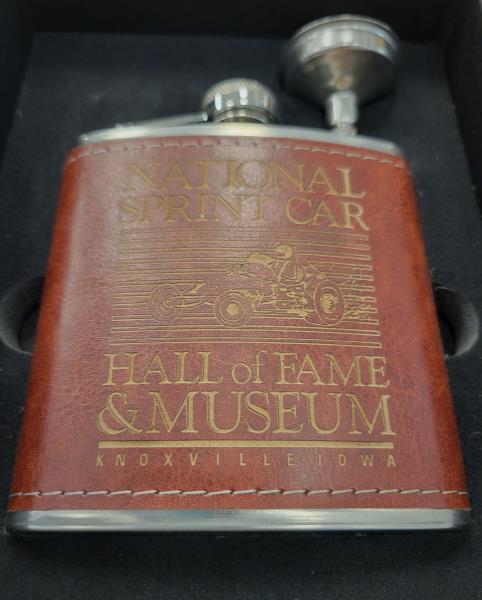 Brown Line Logo Leather Flask