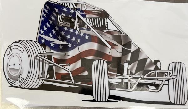 American checkered Flag Non-Wing Sprint Car Decal